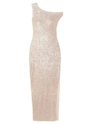 Norma Kamali One-shoulder Sequined Stretch-mesh Maxi Dress - Gold