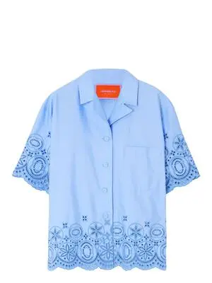 La DoubleJ Scalloped Broderie Anglaise Cotton-blend Shirt - Blue