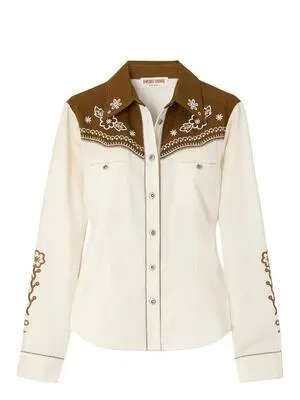 EMPORIO SIRENUSE Rodeo Embroidered Cotton-drill Shirt - Neutrals