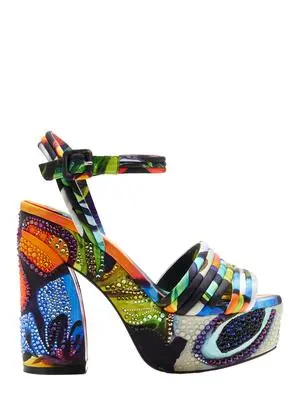CHRISTIAN LOUBOUTIN Disco Jane' Crystal-embellished Printed Satin Platform Sandals - Multi