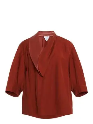 Bottega Veneta Leather-trimmed Linen-blend Cocoon Shirt - Red