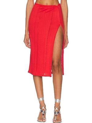 JADE CROPPER Ribbed Knit Midi Skirt With Side Slit - Red
