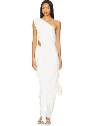Superdown One Shoulder Draped Midi Dress With Cut Out - White