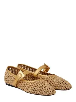 Paris Texas Sveva Raffia Mary Jane Flats - Gold