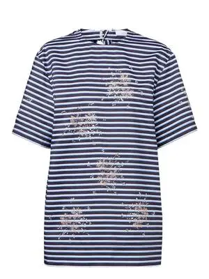 Rabanne Embellished Striped Cotton Jersey T-shirt - Blue