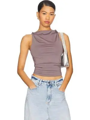 Superdown Ruched Side Jersey Top - Grey
