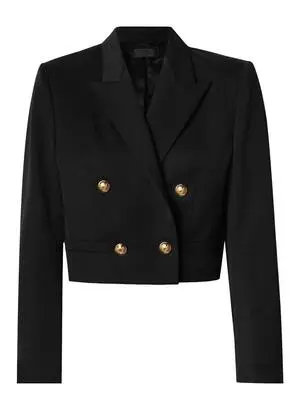 NILI LOTAN Beauregard Cropped Double-breasted Wool-twill Blazer - Black
