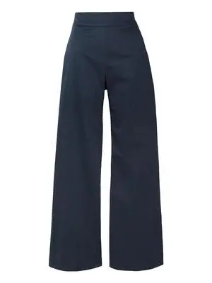 Carolina Herrera Cotton-blend Sateen Wide-leg Trousers - Blue