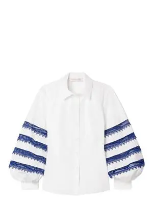 Carolina Herrera Guipure Lace Trimmed Cotton-blend Poplin Shirt - White