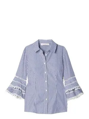 Carolina Herrera Striped Cotton-poplin Shirt With Lace Trims - Blue