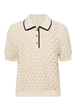 FRAME Bauble Pointelle Cotton Polo Shirt - White