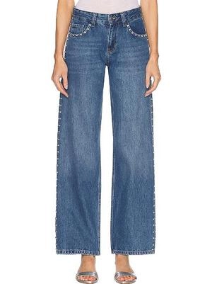 Sandy Liang Embellished Straight Leg Jeans - Medium Blue