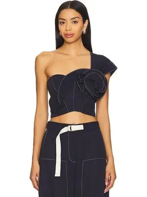 JBQ One-shoulder Cropped Top With Floral Detail - Navy