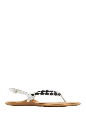 Miu Miu Braided Leather Thong Sandals With Buckled Ankle Strap - Multi