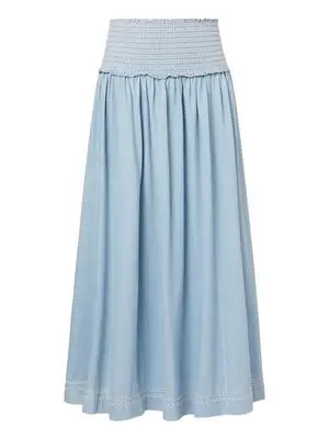 Zimmermann Ascension Shirred Denim Midi Skirt - Blue