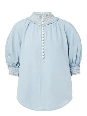 Zimmermann Ascension Balloon-sleeve Denim Blouse - Blue