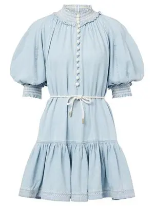 ZIMMERMANN Zimmermann Ascension Ruffled Denim Mini Dress