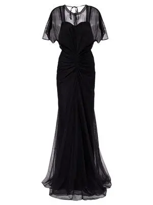 Victoria Beckham Bella Gathered Open Back Organza Gown - Black