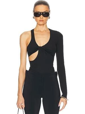 COURREGES Asymmetrical Jersey Top With Cut-out Detail - Black
