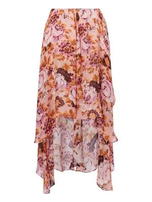 CHLOÉ Chloe Asymmetric Floral Silk Midi Skirt In Antique Pink