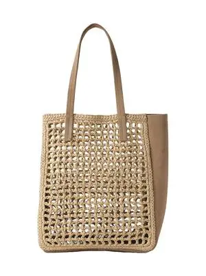 Khaite Small Zoe Suede And Crocheted Raffia Tote - Neutrals