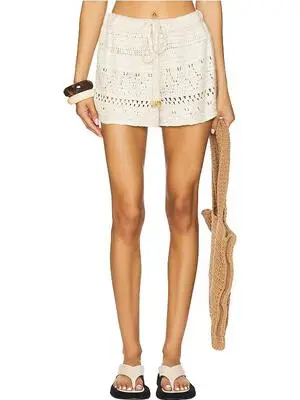 LOVERS AND FRIENDS Crochet Shorts With Drawstring Waist - Beige