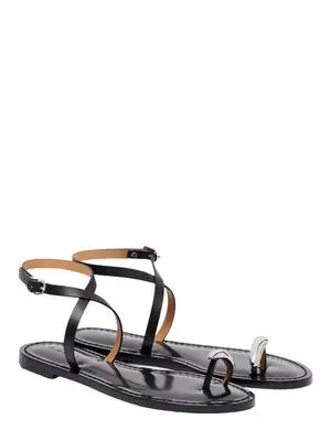 AMANU Embellished Leather Sandals - Black