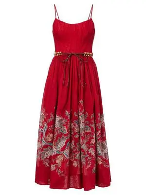 Zimmermann Rhiannon Paisley Cotton Midi Dress - Red