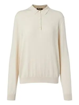 Loro Piana Loro Piana Ice Wish Knitted Cotton Polo Shirt White