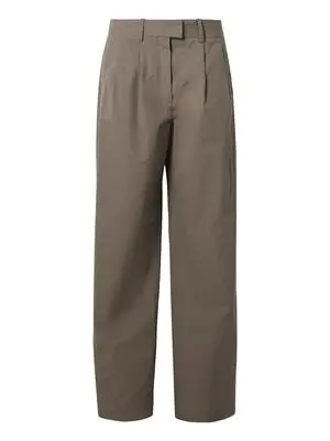 THE ROW Alfidis Pleated Cotton-twill Wide-leg Trousers - Brown