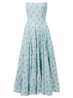 MARKARIAN Rousseau Floral Cotton-blend Midi Dress - Blue