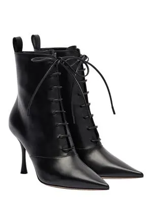 GIANVITO ROSSI Leather Lace-up Pointed Toe Boots - Black