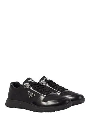Prada Logo Leather-trimmed Sneakers - Black