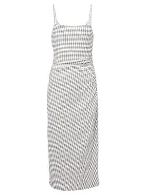 Vince Checked Ruched Midi Dress - White