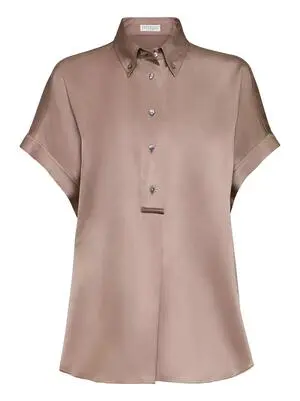 Brunello Cucinelli Monili Embellished Silk Shirt - Neutrals