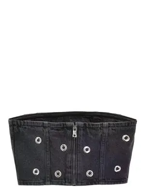 ROTATE BY BIRGER CHRISTENSEN Studded Denim Corset Top - Black