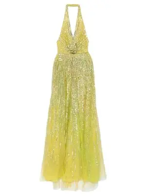 Elie Saab Sequinned Halterneck Gown - Green
