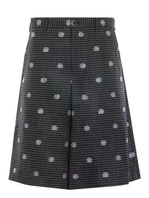 Comme Des Garçons Check-print Embroidered Shorts - Black