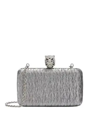 Roberto Cavalli Jeweled Tiger Head Clutch - Grey