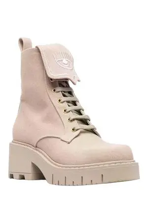 CHIARA FERRAGNI Embroidered Denim Boots - Neutrals