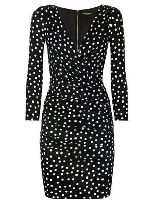 Dolce & Gabbana Polka Dot Draped Mini Dress - Black