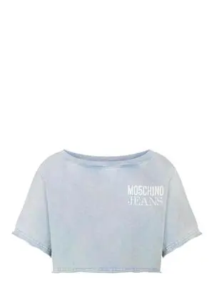 Moschino Cropped T-shirt With Logo Print - Blue