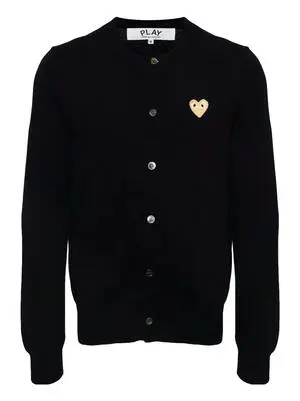 Play Comme Des Garcon Wool Cardigan With Heart Appliqu - Blue