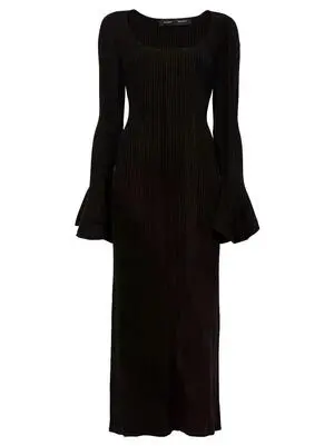 Proenza Schouler Ribbed-knit Flute-sleeved Midi Dress - Black