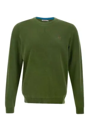 SUN 68 Crew Neck Cotton Jumper With Embroidered Detail Green