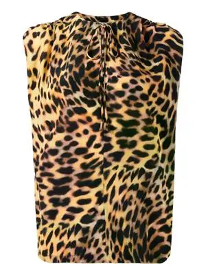 Stella McCartney Sleeveless Leopard Print Silk Blouse - Brown