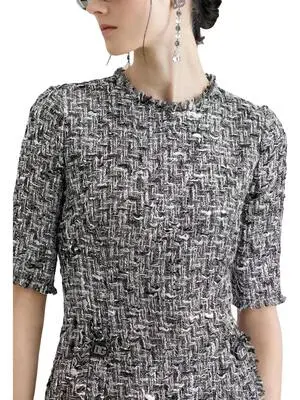 Dolce & Gabbana Midi Tweed Dress With Frayed Edges - Black