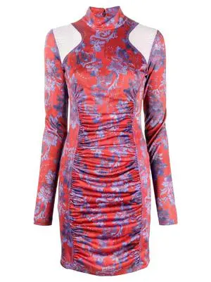 Versace Paisley Print Ruched Mini Dress - Red