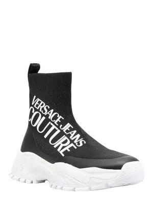 Versace Logo-print Sock-style Sneakers - Black