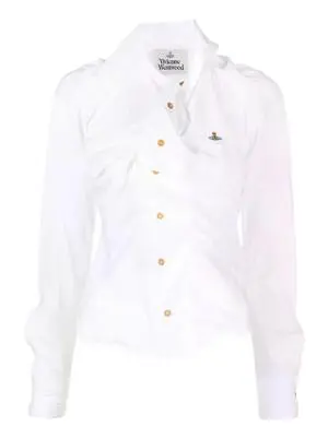 VIVIENNE WESTWOOD Asymmetric Cotton Shirt With Orb Logo Embroidery - White